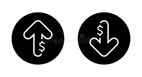 Dollar Arrow Up and Down Outline Icon on Black Circle. Increase and Decrease USD Sign Symbol ...