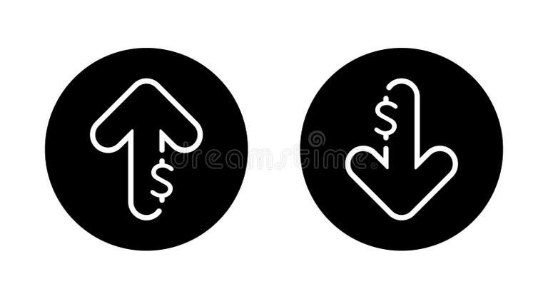 Dollar Arrow Up and Down Outline Icon on Black Circle. Increase and Decrease USD Sign Symbol ...