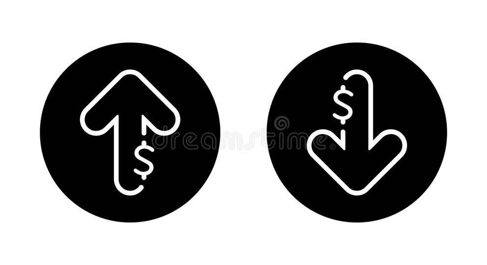 Dollar Arrow Up and Down Outline Icon on Black Circle. Increase and Decrease USD Sign Symbol ...