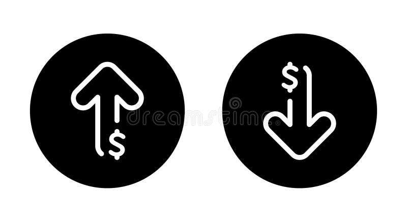 Dollar Arrow Up and Down Outline Icon on Black Circle. USD Increase and Decrease Sign Symbol ...