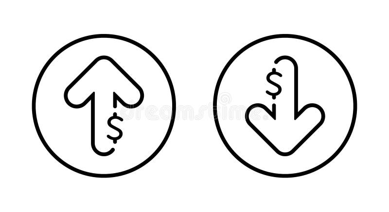 Dollar Arrow Up and Down Outline Icon on Circle Line. Increase and Decrease USD Sign Symbol ...