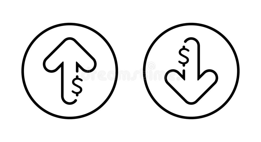 Dollar Arrow Up and Down Outline Icon on Circle Line. Increase and Decrease USD Sign Symbol ...