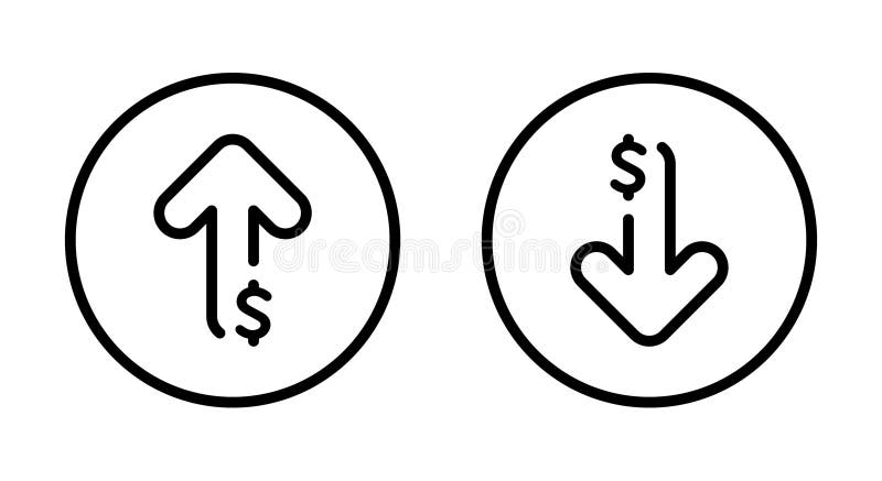 Dollar Arrow Up and Down Outline Icon on Circle Line. USD Increase and Decrease Sign Symbol ...