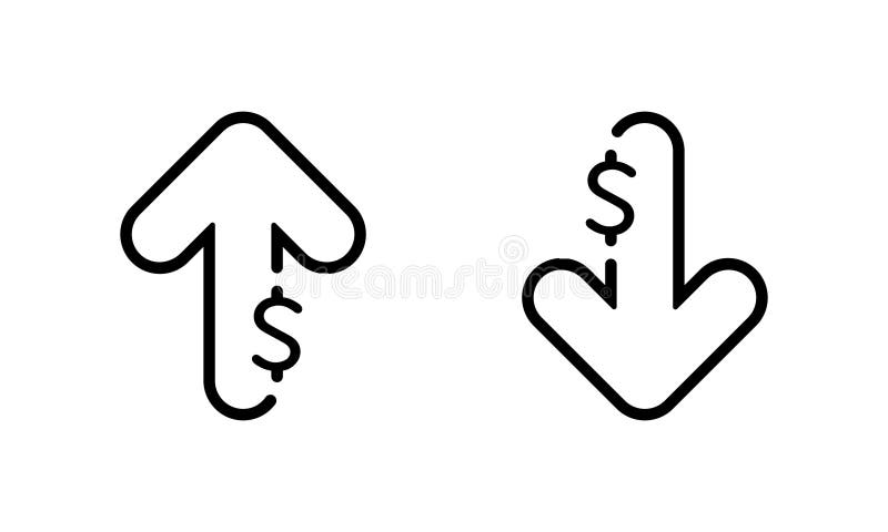 Dollar Arrow Up and Down Outline Icon in Trendy Style. USD Increase and Decrease Sign Symbol ...