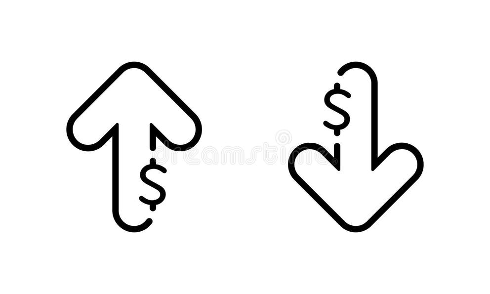 Dollar Arrow Up and Down Outline Icon in Trendy Style. USD Increase and ...