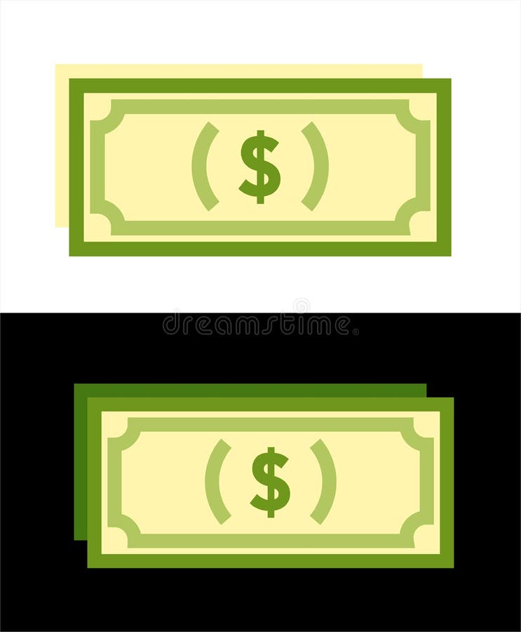 Dollar Banknote Icons Isolated on White and Black Background. Stock ...