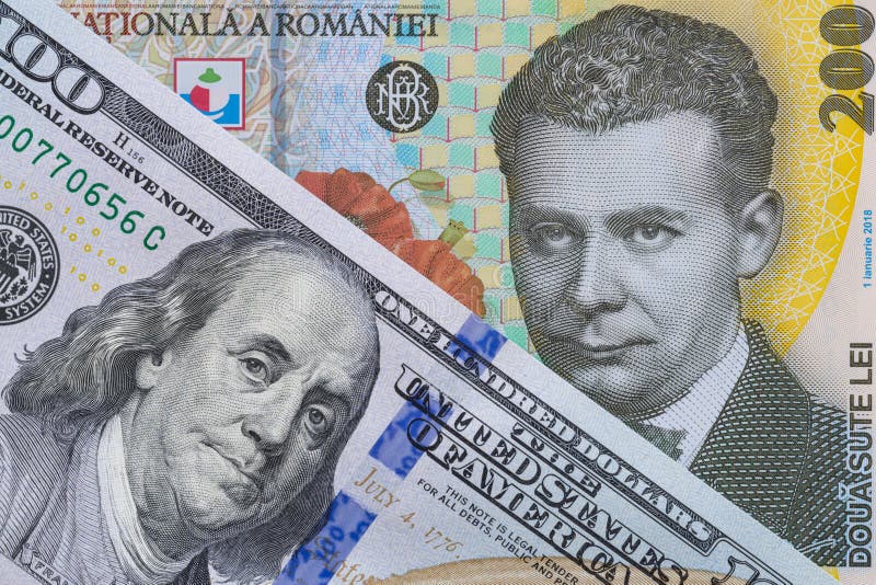 100 Dollar Banknote and 200 Romanian Lei Banknotes Stock Photo - Image ...