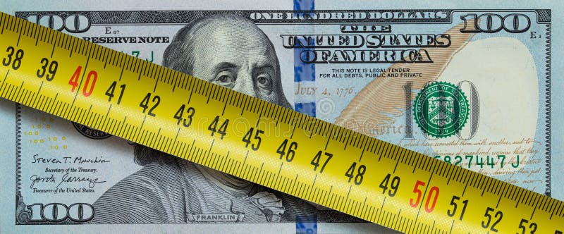 100 Dollar Banknote with Yellow Ruller Stock Photo - Image of bankrupt ...