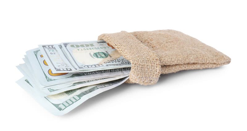 Dollar Banknotes in Bag Isolated on White Stock Photo - Image of gift ...
