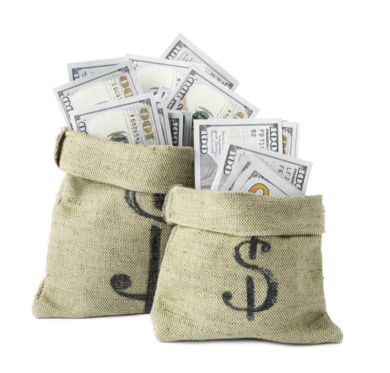 Dollar Banknotes in Bags Isolated on White Stock Photo - Image of ...