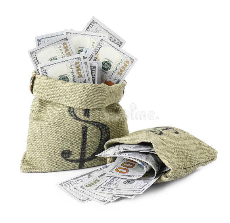 Dollar Banknotes in Bags Isolated on White Stock Photo - Image of ...