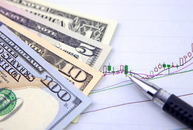 Dollar Banknotes and a Ball-point on Chart Graphs Stock Photo - Image ...