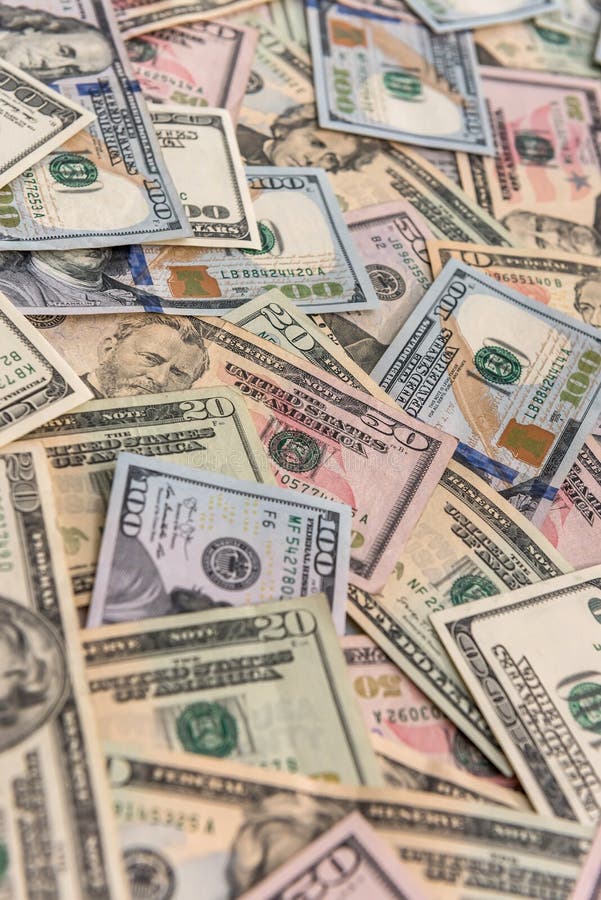 Dollar Banknotes Dispersed on Wooden Table Close Up Stock Image - Image ...