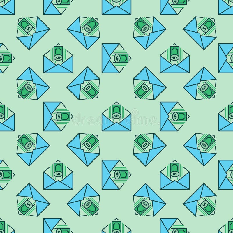 Dollar Banknotes in Envelope Vector Colored Seamless Pattern Stock ...