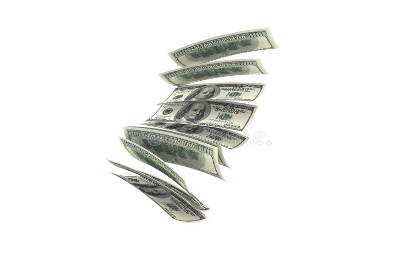 Dollar Banknotes Flying and Dropping on White Stock Illustration ...