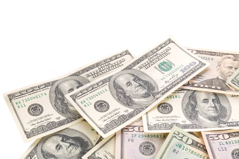 Dollar Banknotes Isolated Over White Stock Image - Image of credit ...