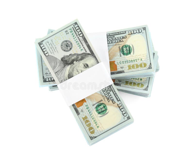 Dollar Banknotes Isolated on White, Above View Stock Image - Image of ...