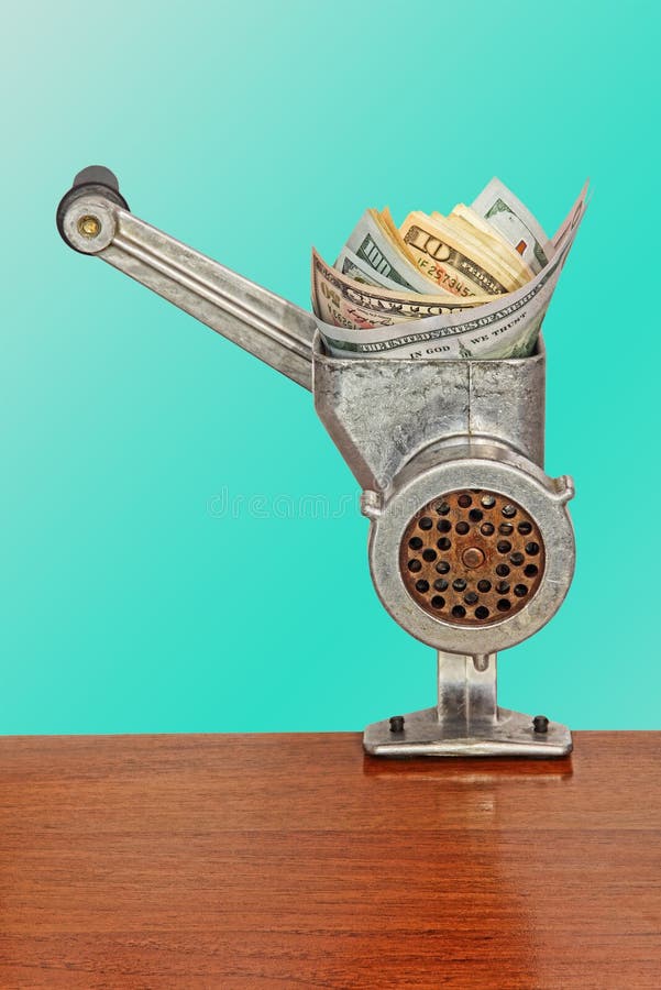 Dollar Banknotes in Meat Grinder on Azure Background. Stock Image ...