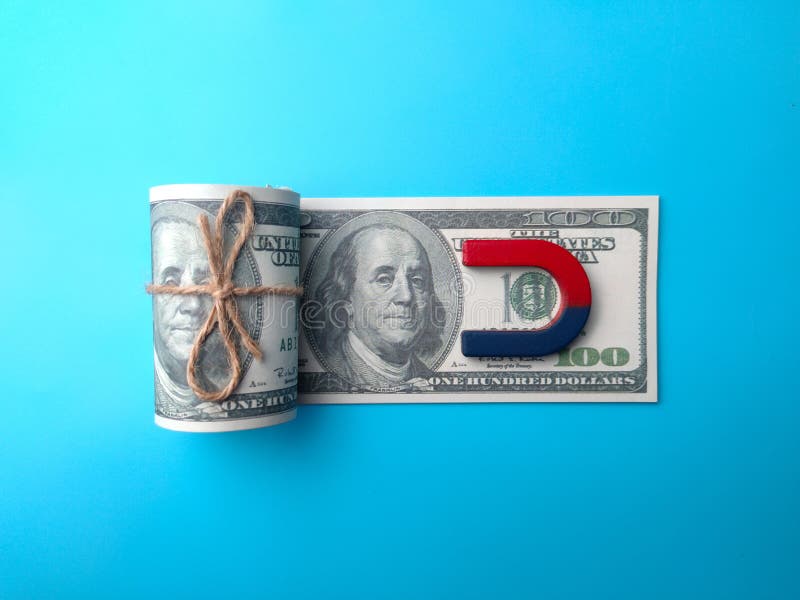 Dollar Banknotes Money and Red Blue Magnet Stock Image - Image of flows ...