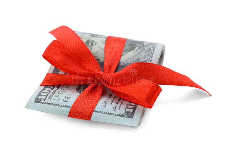Dollar Banknotes with Red Ribbon Isolated on White Stock Image - Image ...