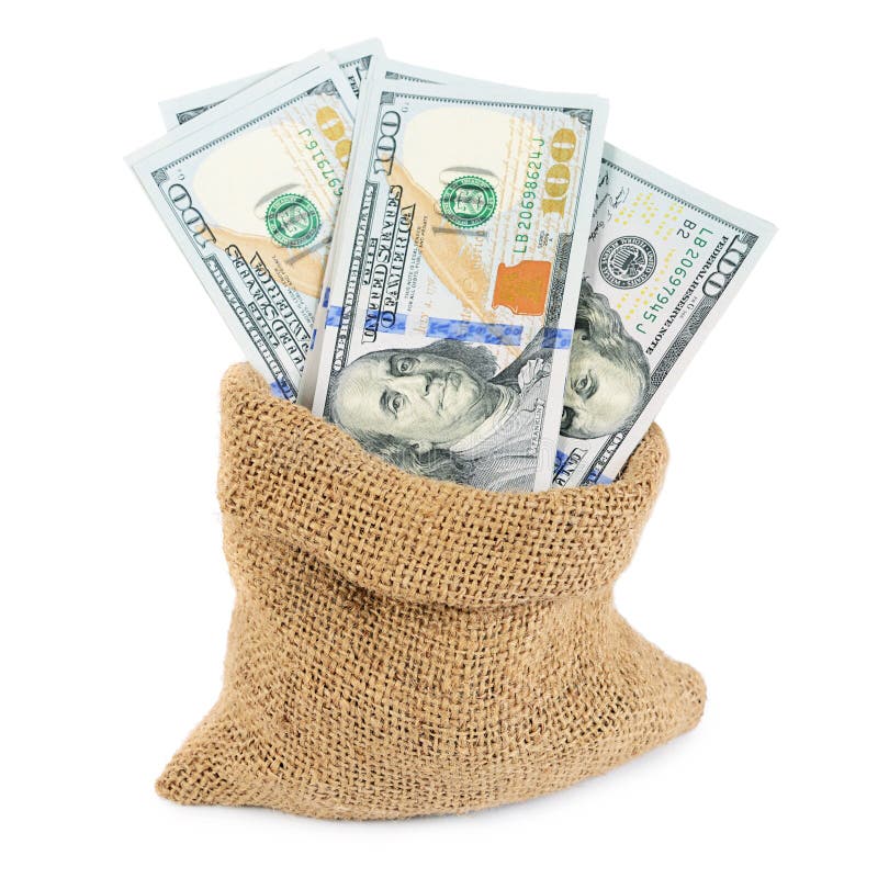 Dollar Banknotes in a Sack Isolated Stock Photo - Image of franklin ...