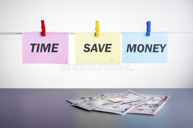 Dollar Banknotes and Text TIME SAVE MONEY Stock Photo - Image of ...