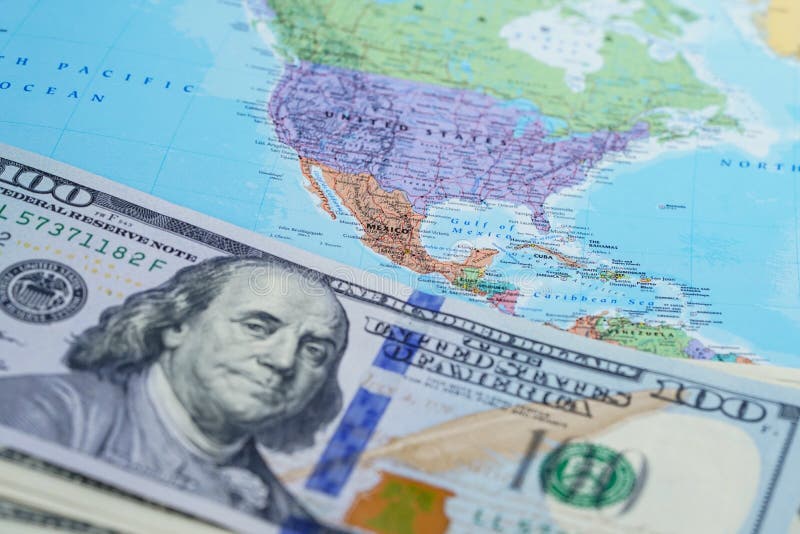 Dollar Banknotes on USA World Globe Map Stock Photo - Image of ...