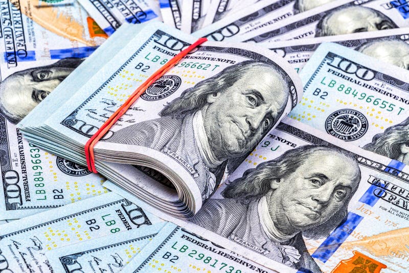 Dollar Banknotes Wrapped by Rubber Band Over Dollars Banknotes Stock ...