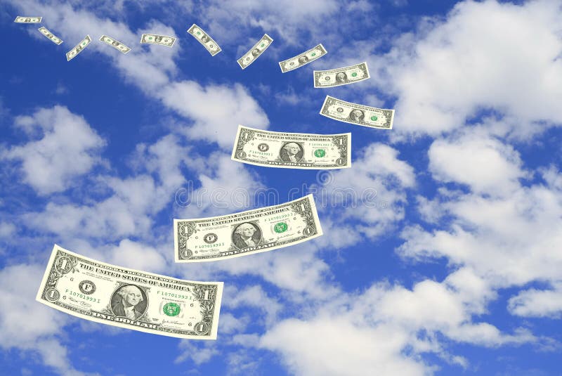Dollar bill fly in sky stock photo. Image of company - 34523078