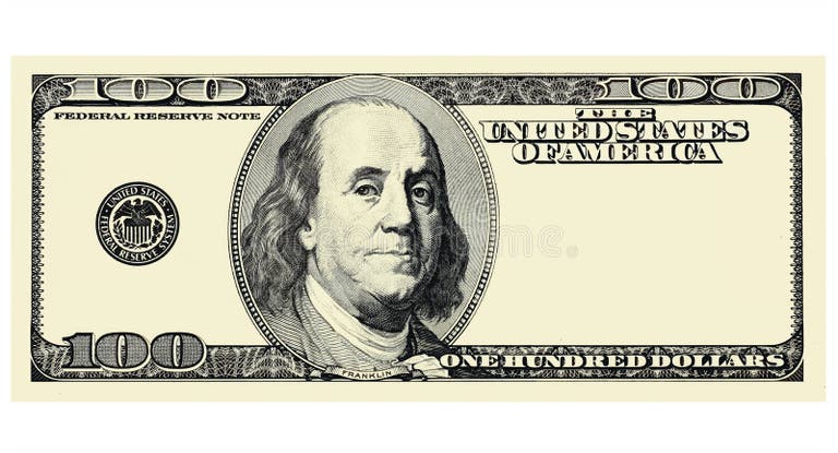100 Dollar Bill Front with Copyspace, Isolated for Design Stock ...