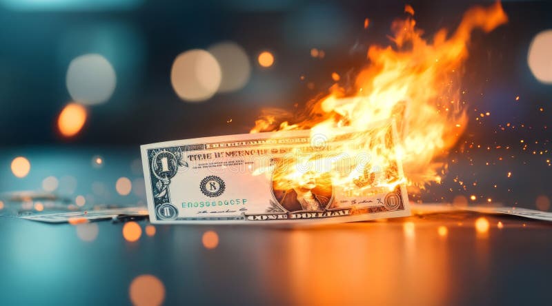 Dollar Bill Ignites in Flames Symbolizing Asset Instability and ...