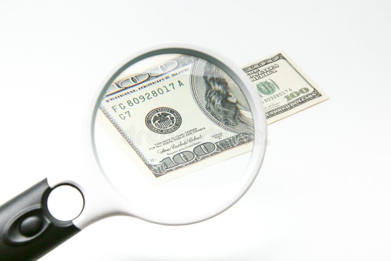 100 Dollar Bill Increased through a Magnifier Stock Image - Image of ...