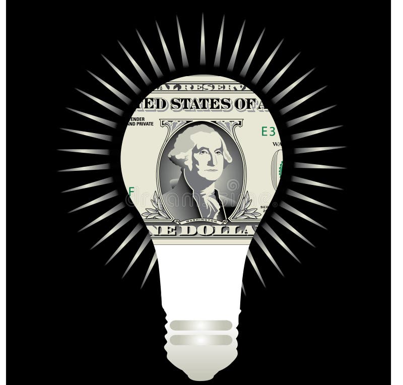 Dollar Bill with a Light Bulb Stock Vector - Illustration of light ...