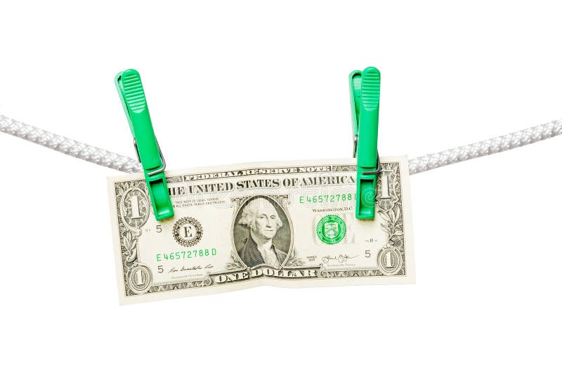 Dollar Bill and Pin on the Rope and Pin Isolated Stock Photo - Image of ...