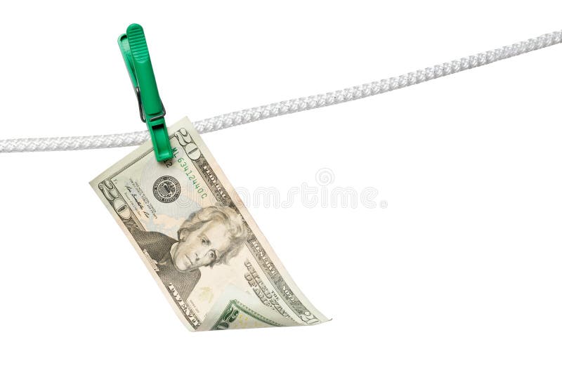 Dollar Bill and Pin on the Rope and Pin Isolated Stock Photo - Image of ...