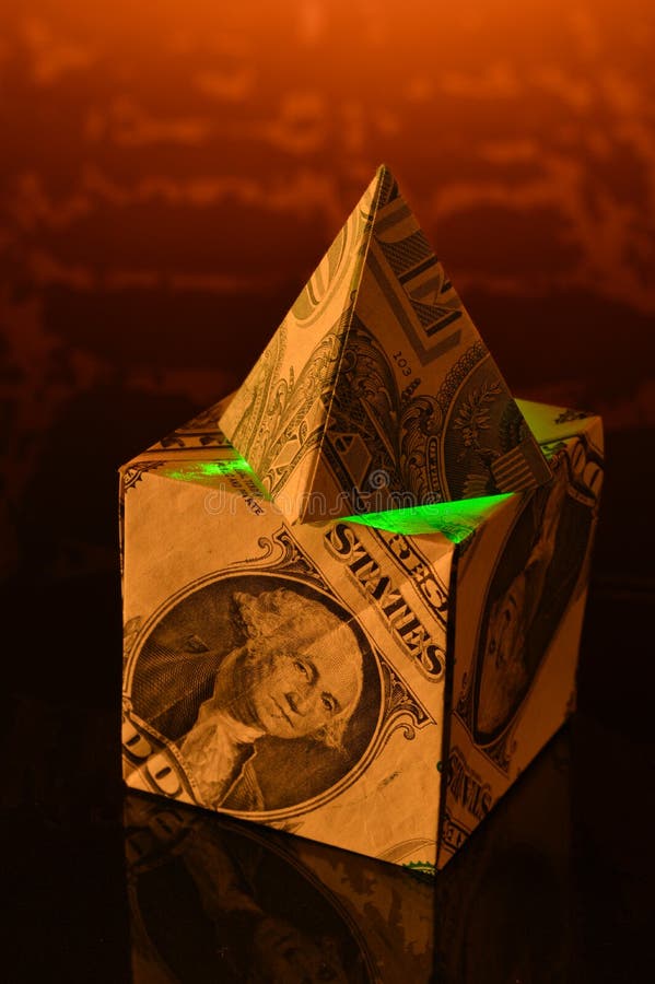 Dollar Bill Pyramid Resting Atop a Cube Made of Dollar Bills Stock ...