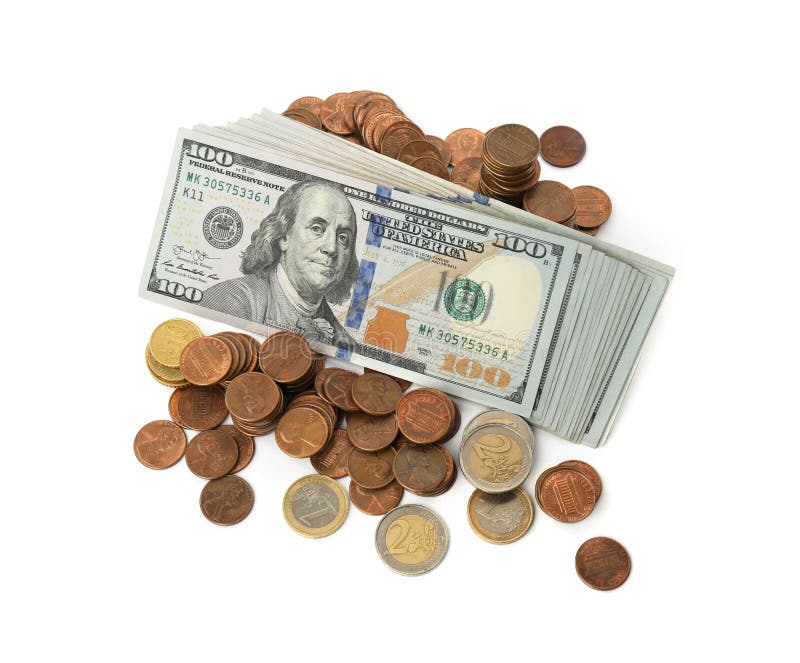 Dollar Bills and Coins Isolated Stock Photo - Image of cash, cents ...