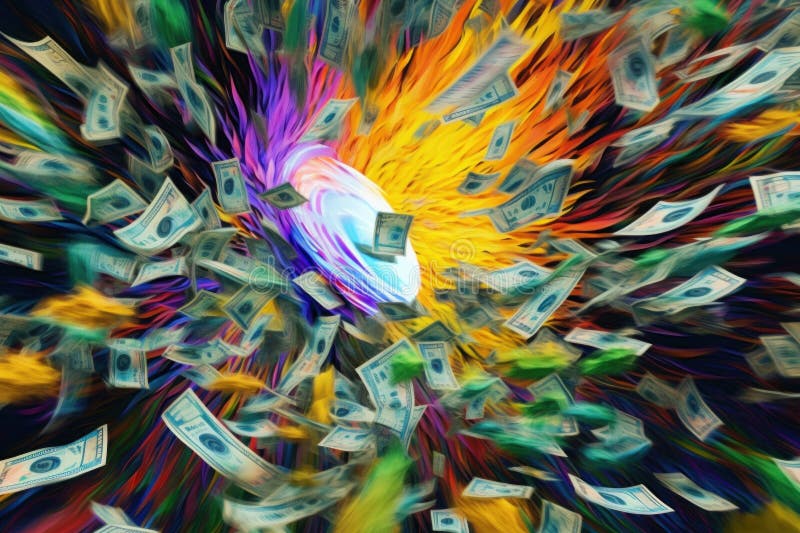Dollar Bills Falling with Colorful Abstract Background Stock Photo ...