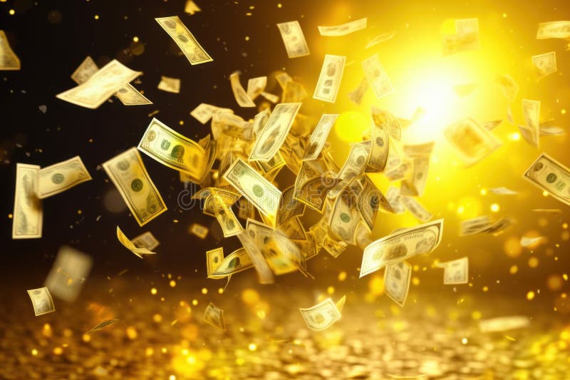 Dollar Bills Falling with Colorful Abstract Background Stock Photo ...