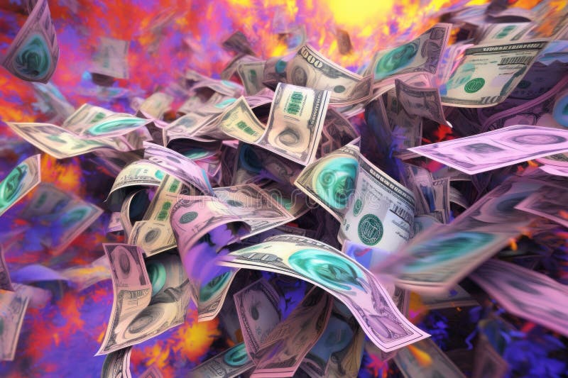 Dollar Bills Falling with Colorful Abstract Background Stock Photo ...