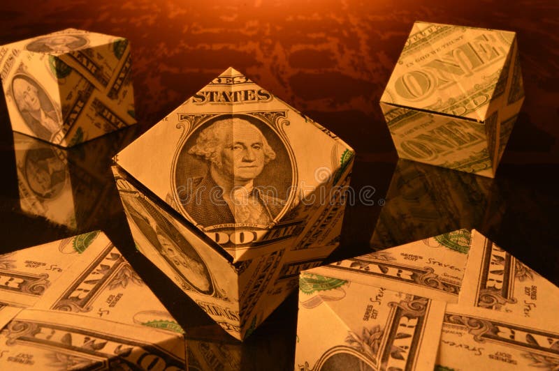 Dollar Bills Folded into Cubes Stock Image - Image of investing, dollar ...