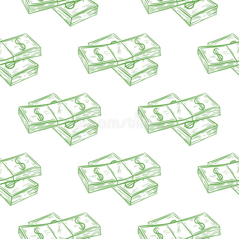 Dollar Bills in Stacks Seamless Pattern Stock Illustration ...
