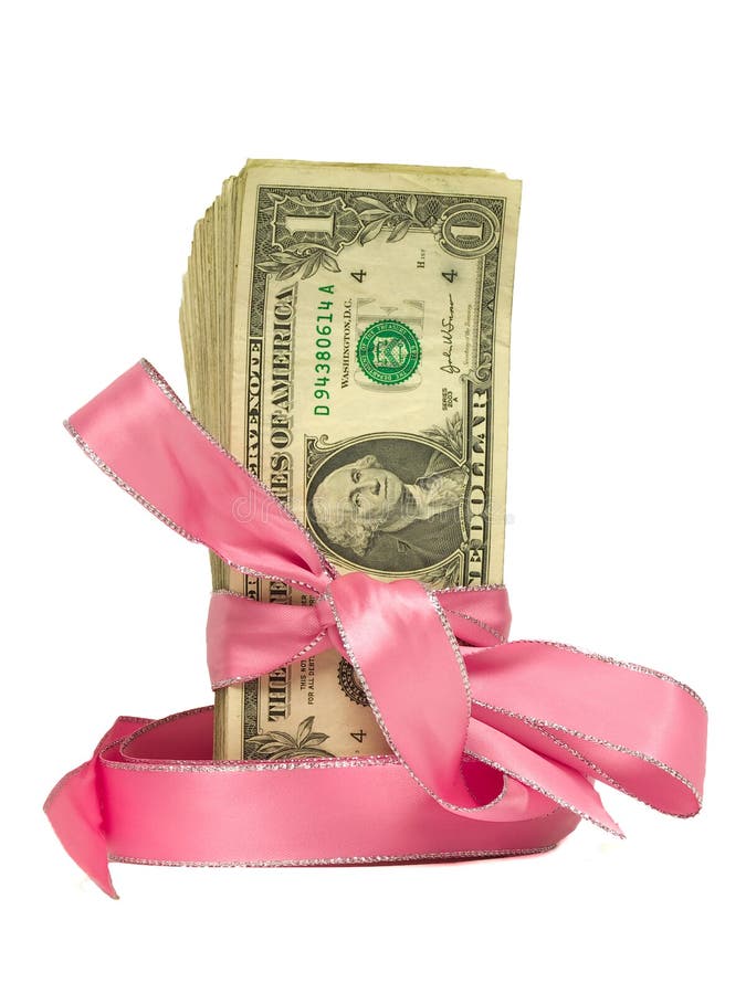 Dollar Bills Tied in a Pink Ribbons Stock Image - Image of currency ...