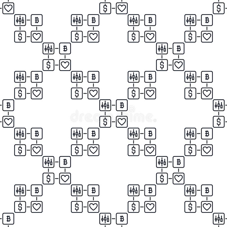 Dollar,BTC,Heart and Candle Chart Vector Seamless Pattern in Outline ...