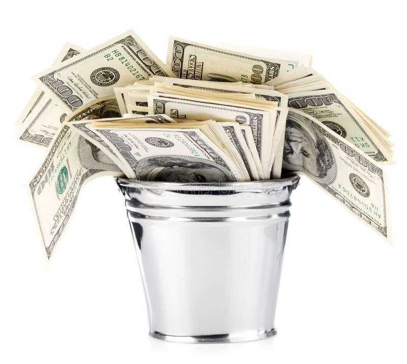 A Money is in a Trash Bucket. Stock Photo - Image of isolated, dollar ...