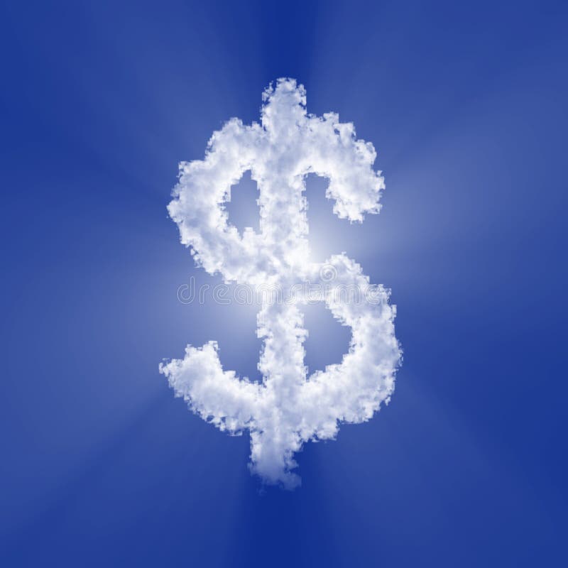 Dollar Cloud Sign with Volume Light on Blue Sky and Sun. 3d ...