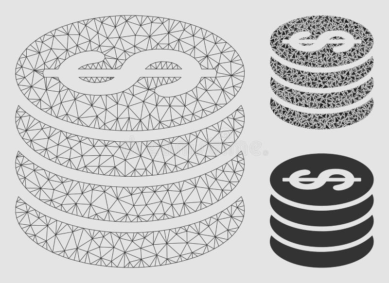 Dollar Coin Column Vector Mesh Carcass Model and Triangle Mosaic Icon ...