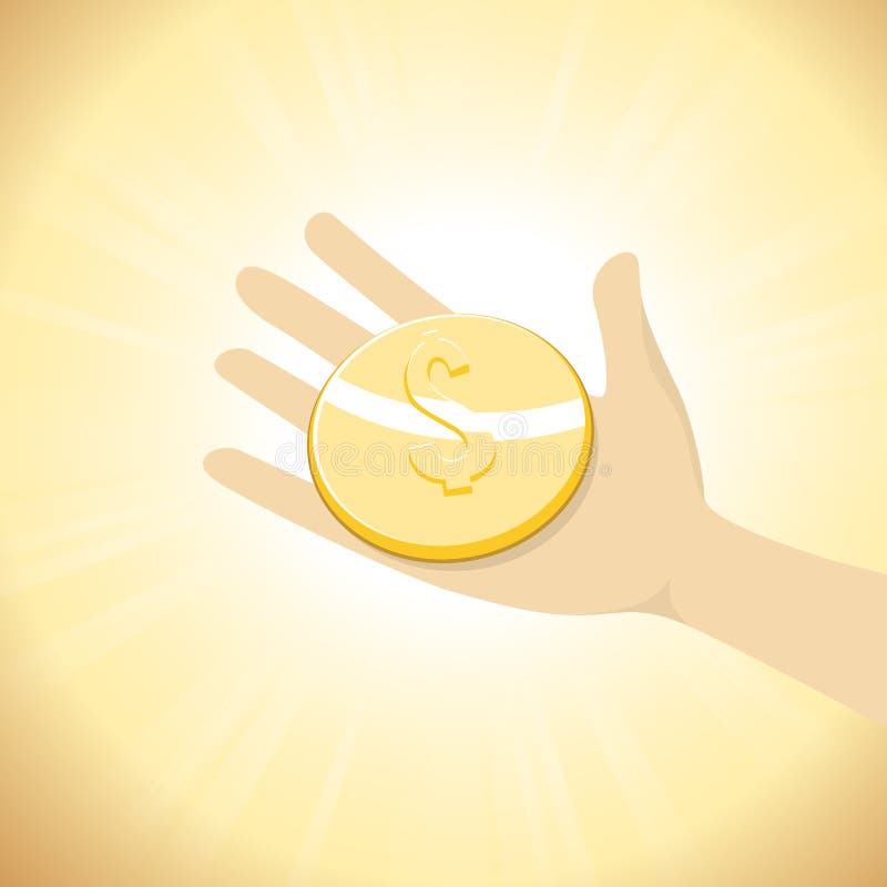 Dollar Coin in Hand stock vector. Illustration of chance - 38179491