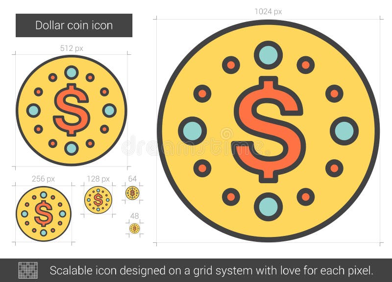 Dollar coin line icon. stock vector. Illustration of draw - 81066882