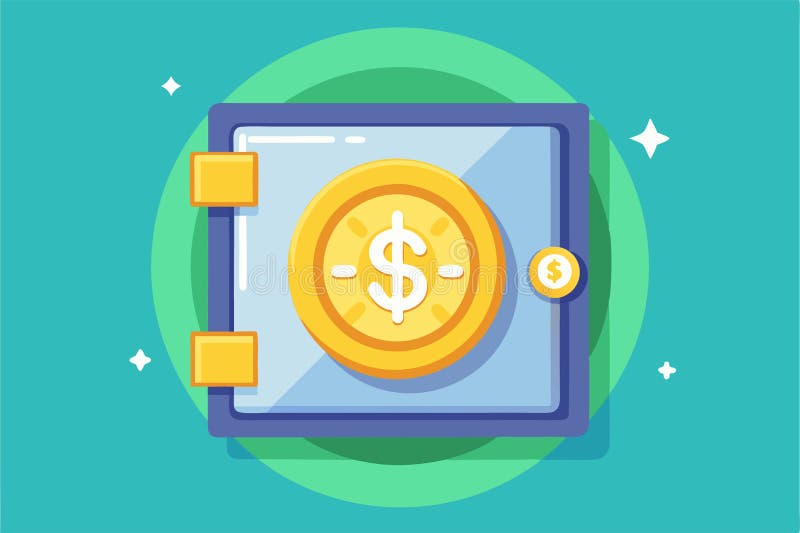 A Dollar Coin is Placed Inside a Blue Safe Against a Vibrant Green ...